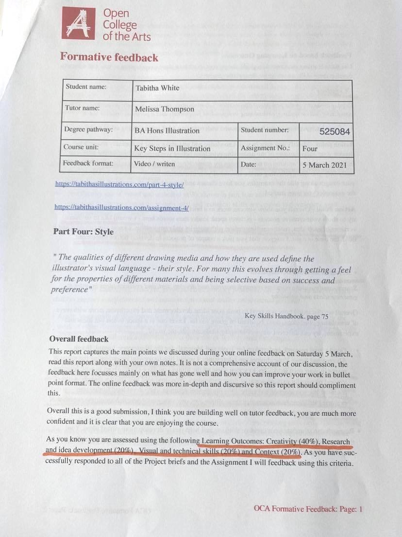 Part 4 – Feedback Notes – OCA Learning Log